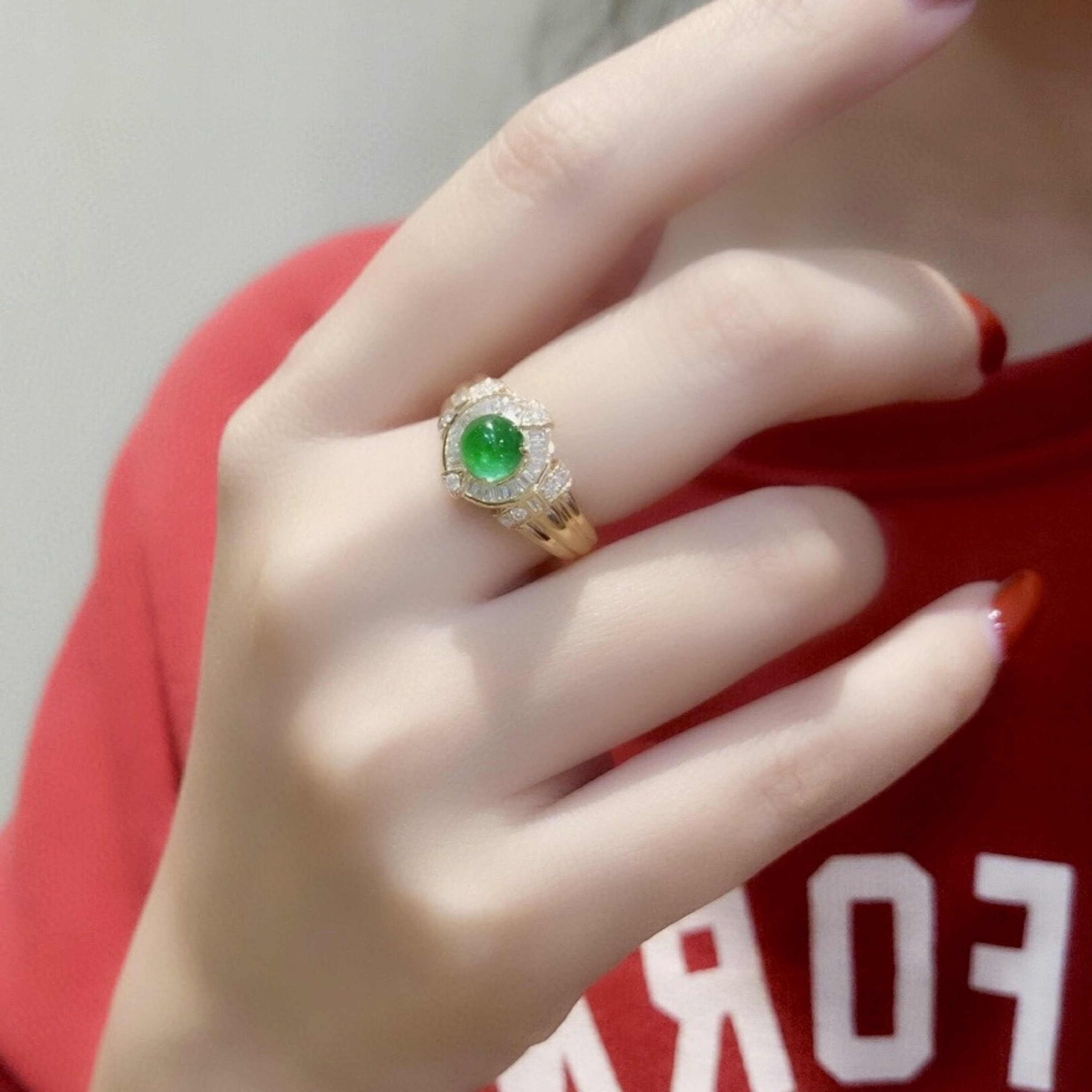 Genuine Emerald Ring/18k Solid Gold Round Emerald Engagement Ring ...