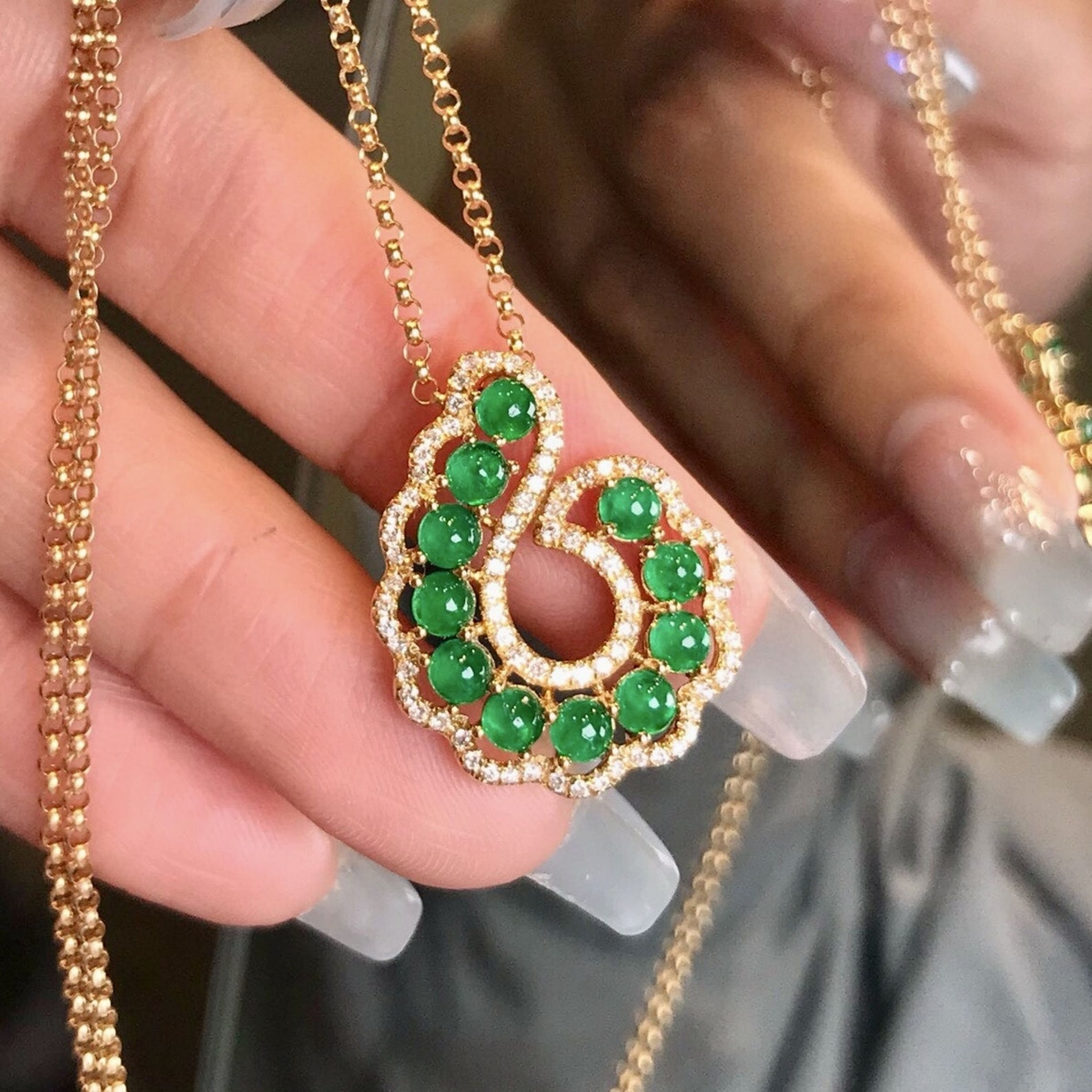 Natural Emerald Pendant/18k Solid Yellow Gold Emerald Pendant/dainty ...