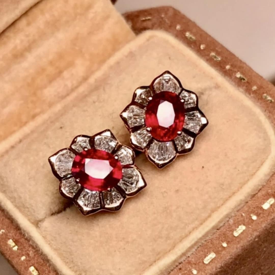 Natural Ruby Earrings/art Deco Earrings/genuine Ruby Earrings/18k Gold ...