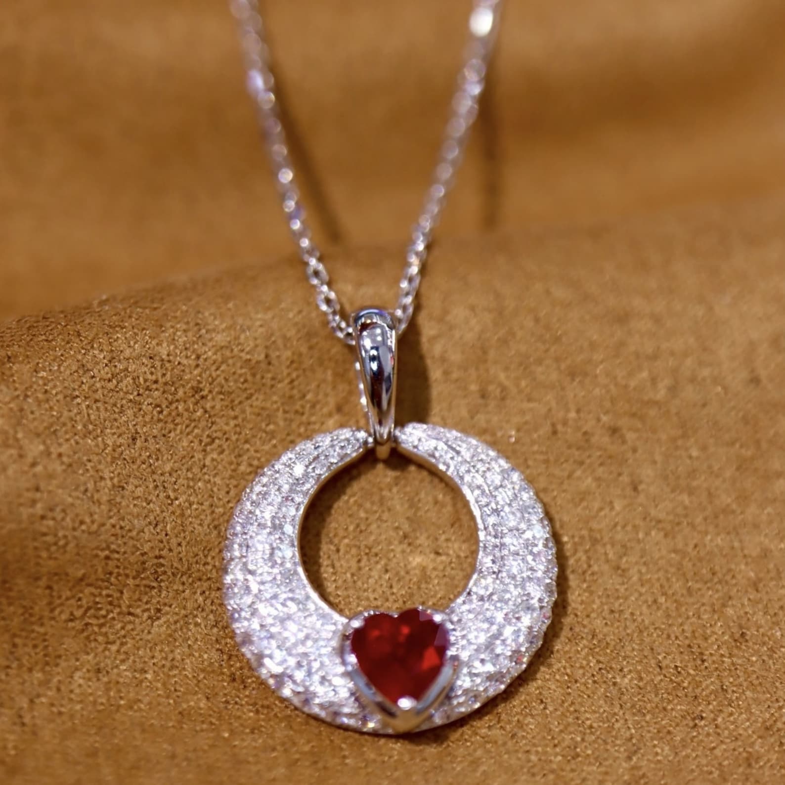 Genuine Ruby Pendant/18k Solid White Gold Heart Ruby Pendant/real ...