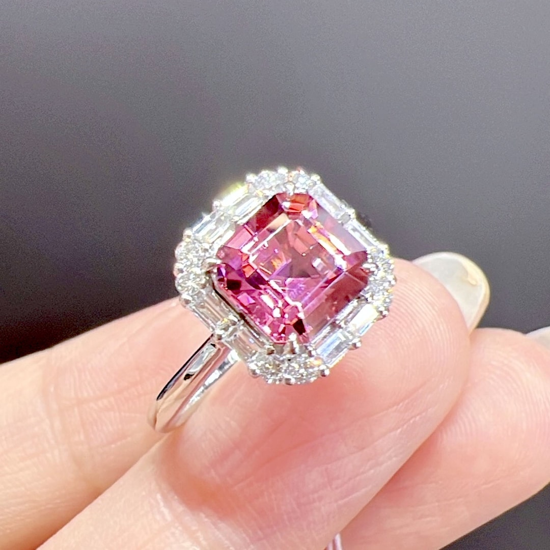 Genuine Pink Tourmaline Ring/18k White Gold Pink Tourmaline Ring ...