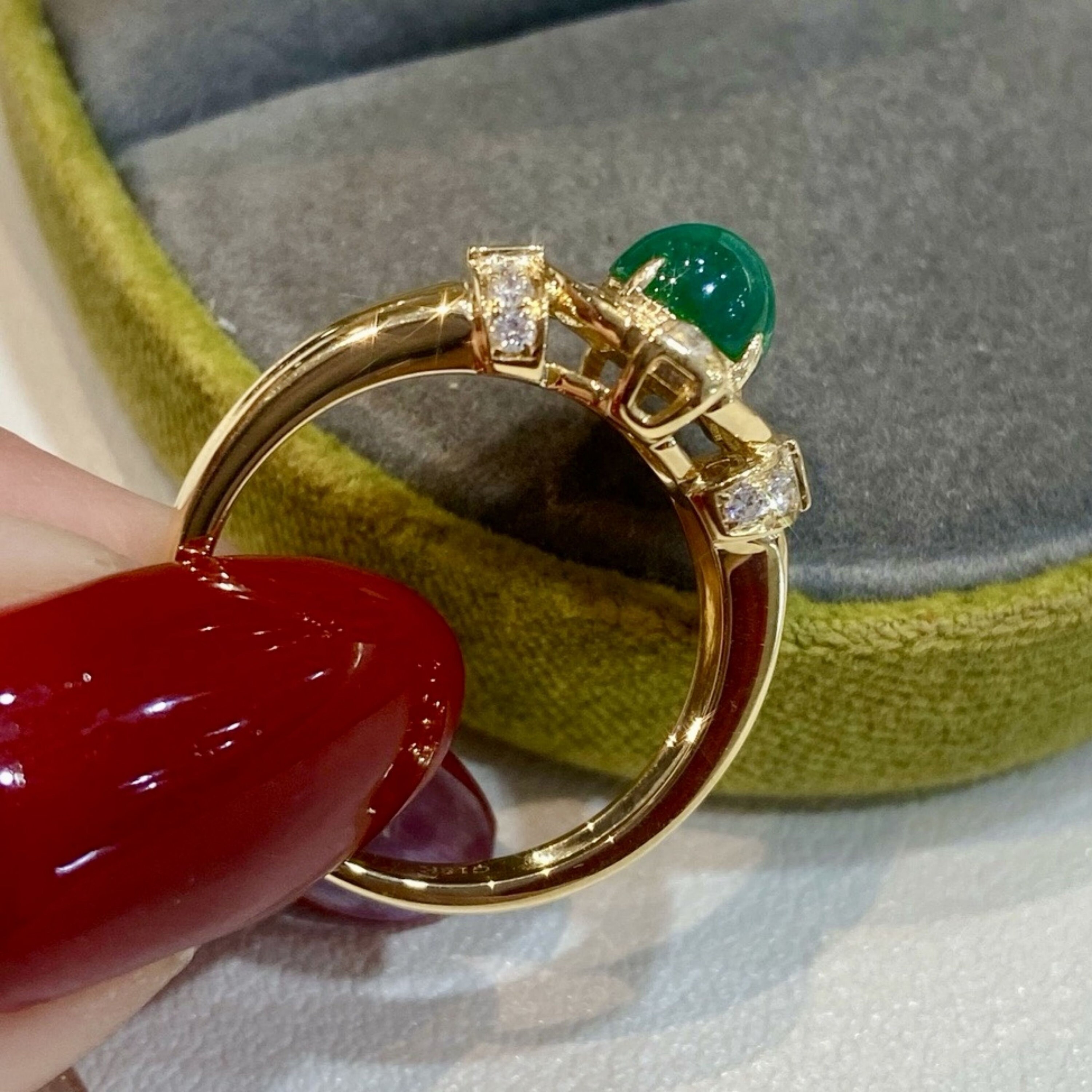Genuine Emerald Ring/18k Solid Gold Round Emerald Engagement Ring ...