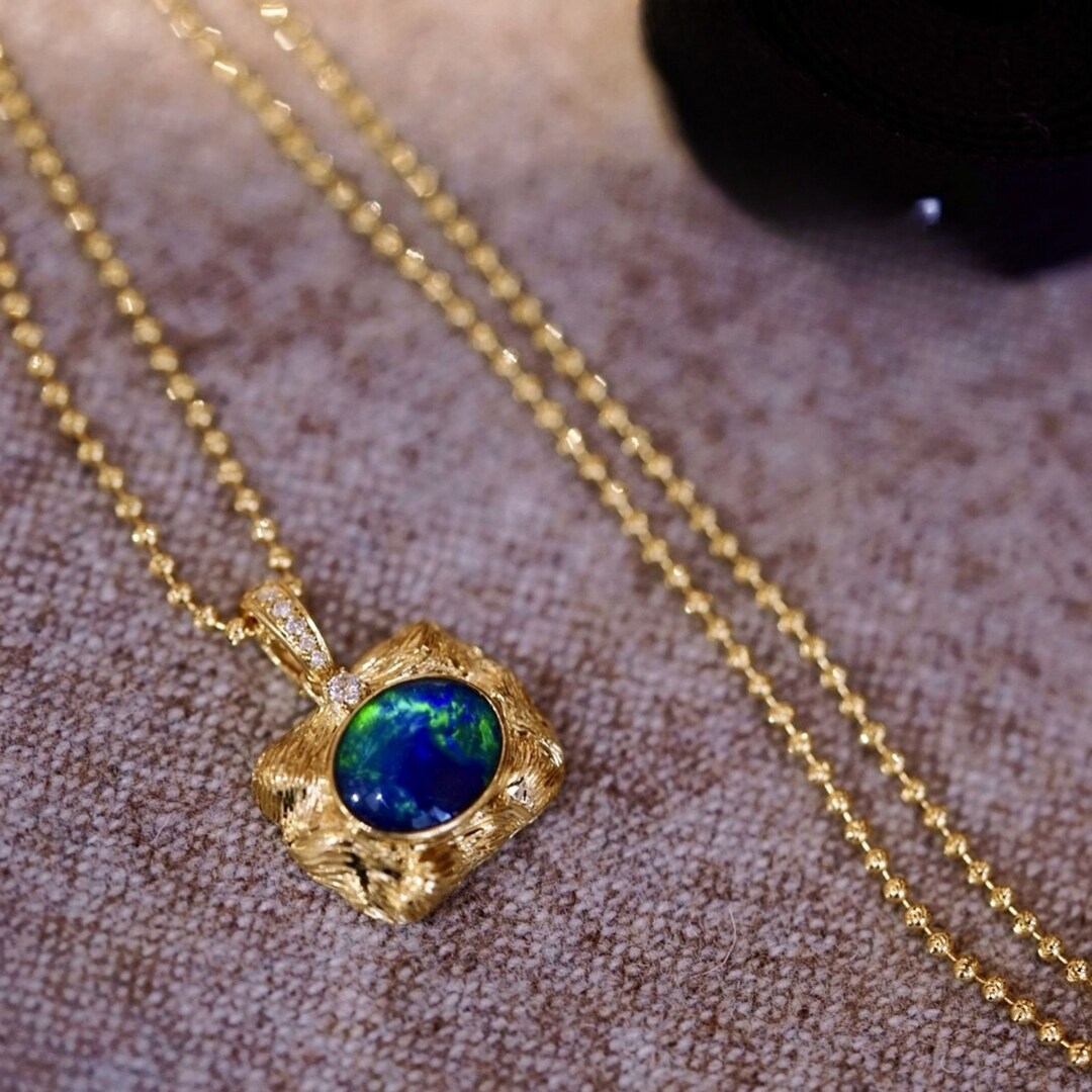 Natural Australian Opal Necklace/18k Solid Yellow Gold Oval Opal ...