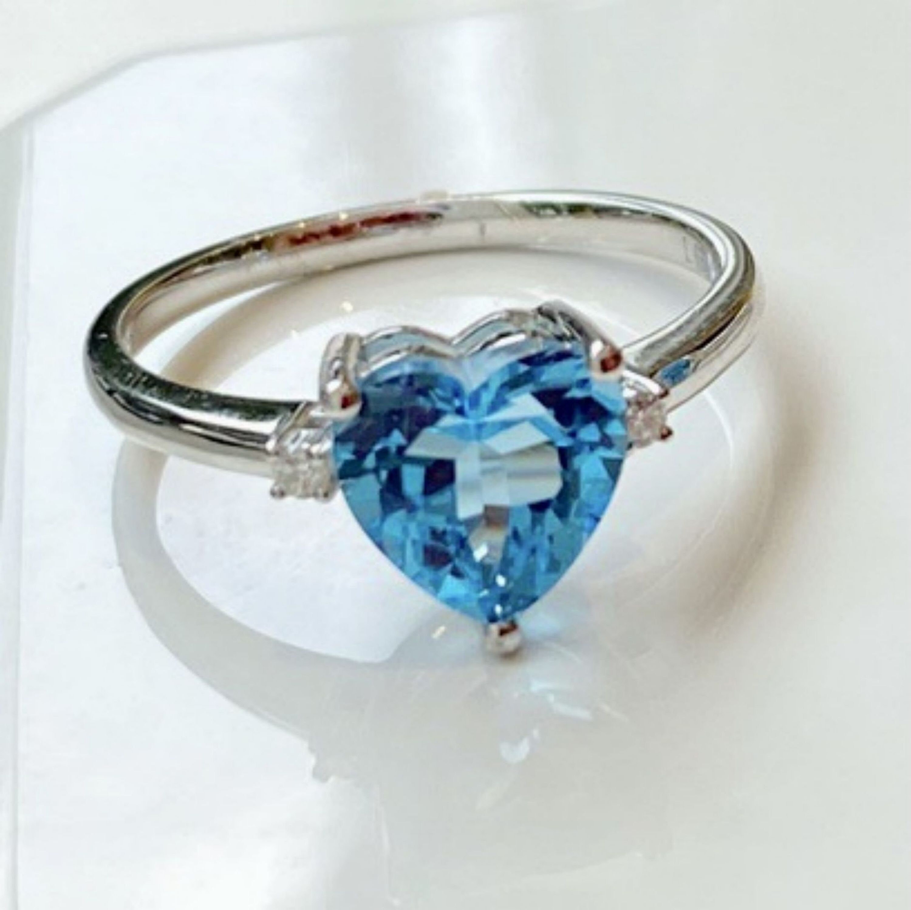 Genuine Swiss Blue Topaz Ring/18k White Gold Heart Cut Topaz Ring ...