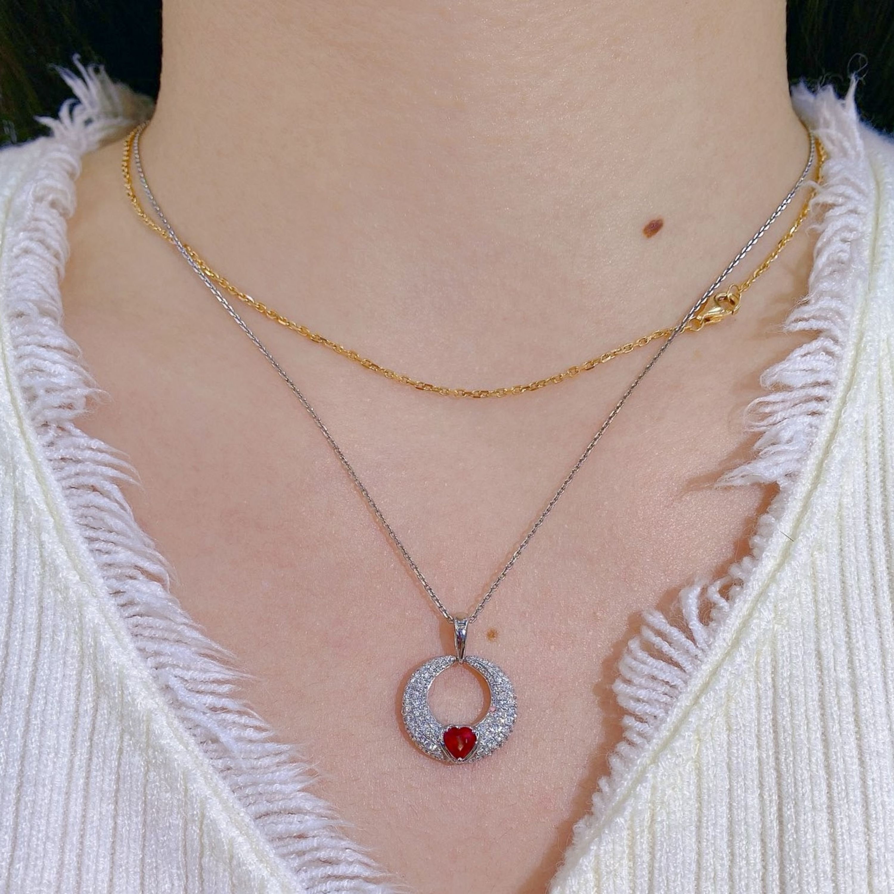 Genuine Ruby Pendant/18k Solid White Gold Heart Ruby Pendant/real ...