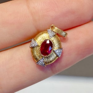 Genuine Ruby Pendant/18k Solid Yellow Gold Oval Ruby Pendant/real ...
