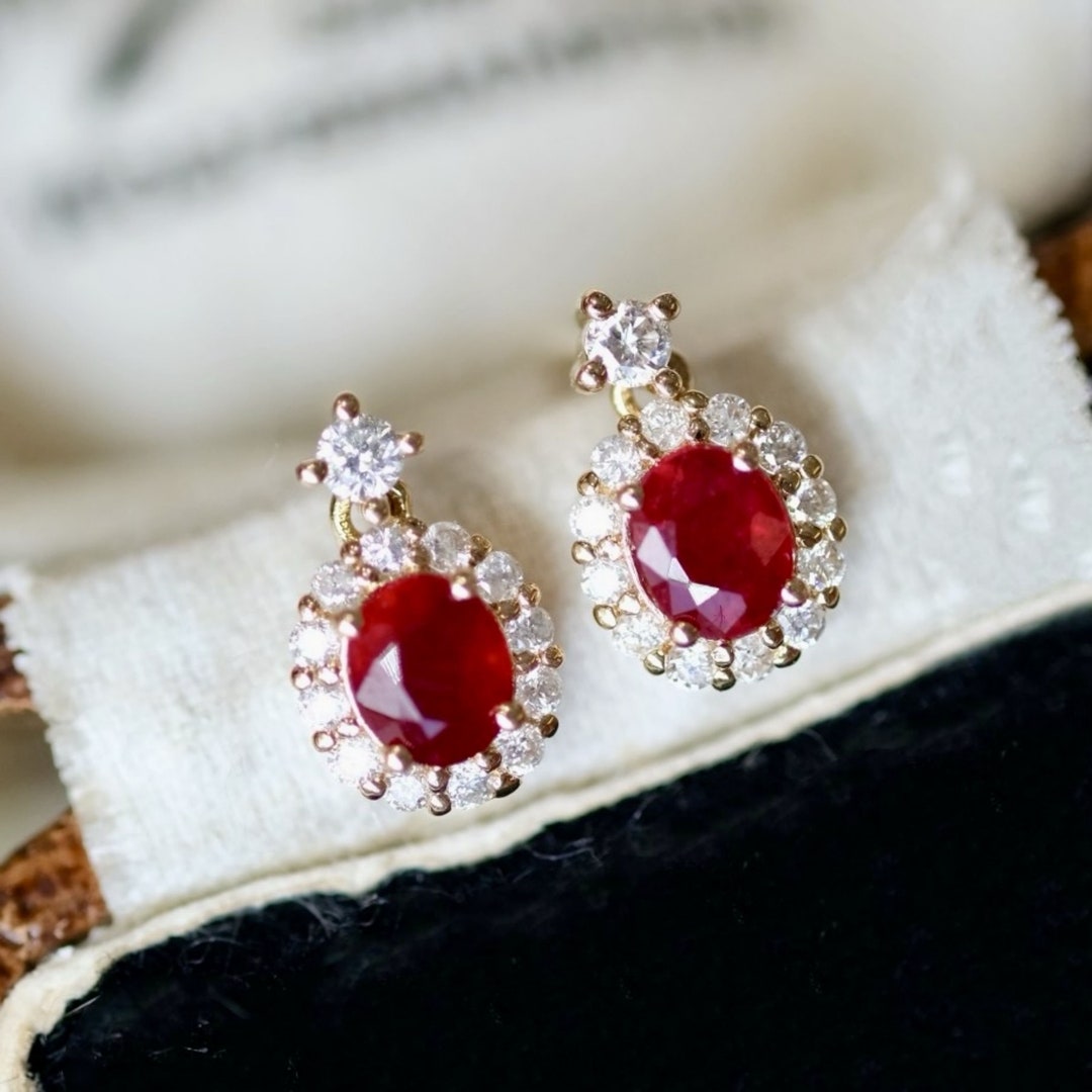 Natural Ruby Stud Earrings/18k Solid Gold Oval Ruby Earrings With ...