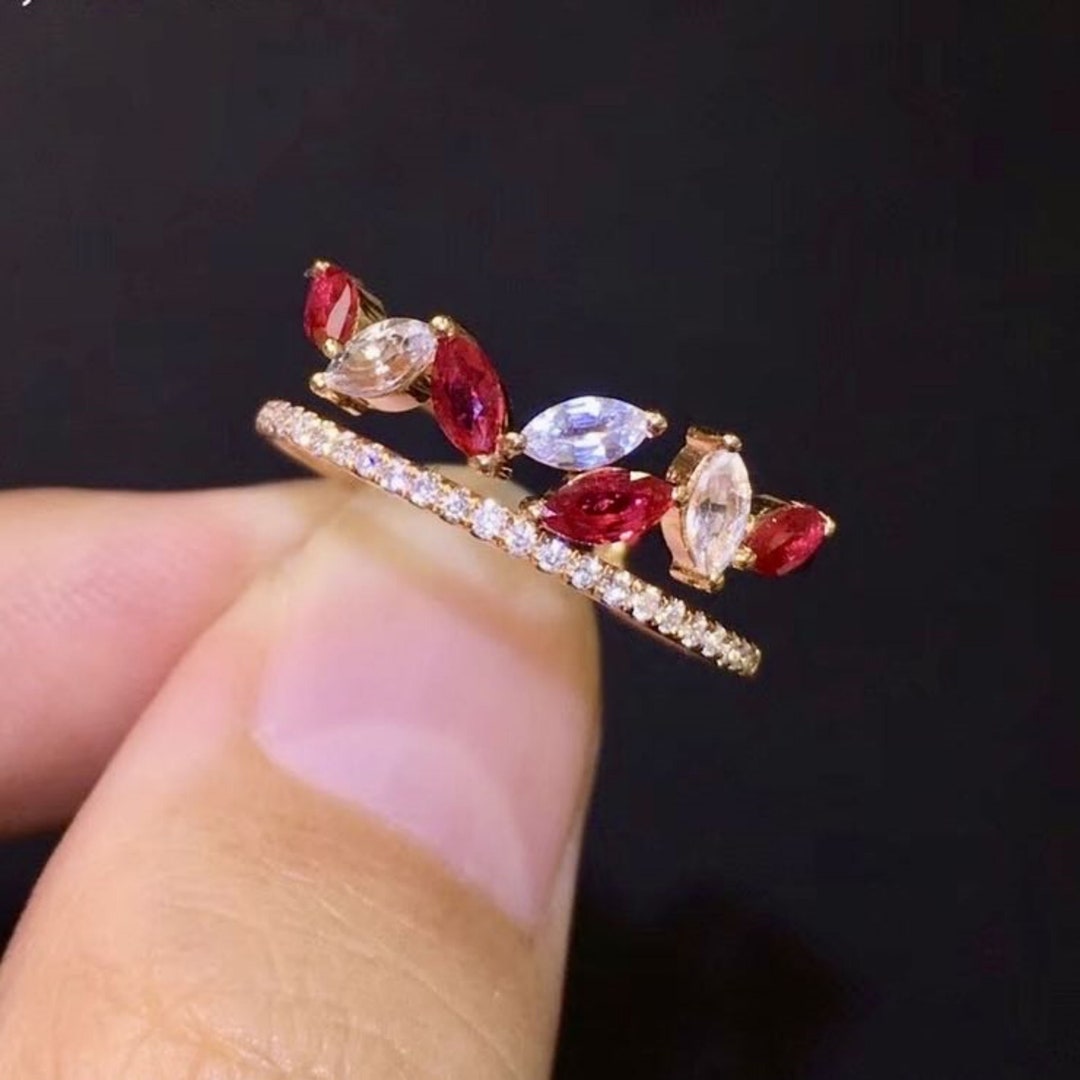 Genuine Ruby Ring/18k Solid Gold Marquise Ruby Ring/art Deco Ruby ...