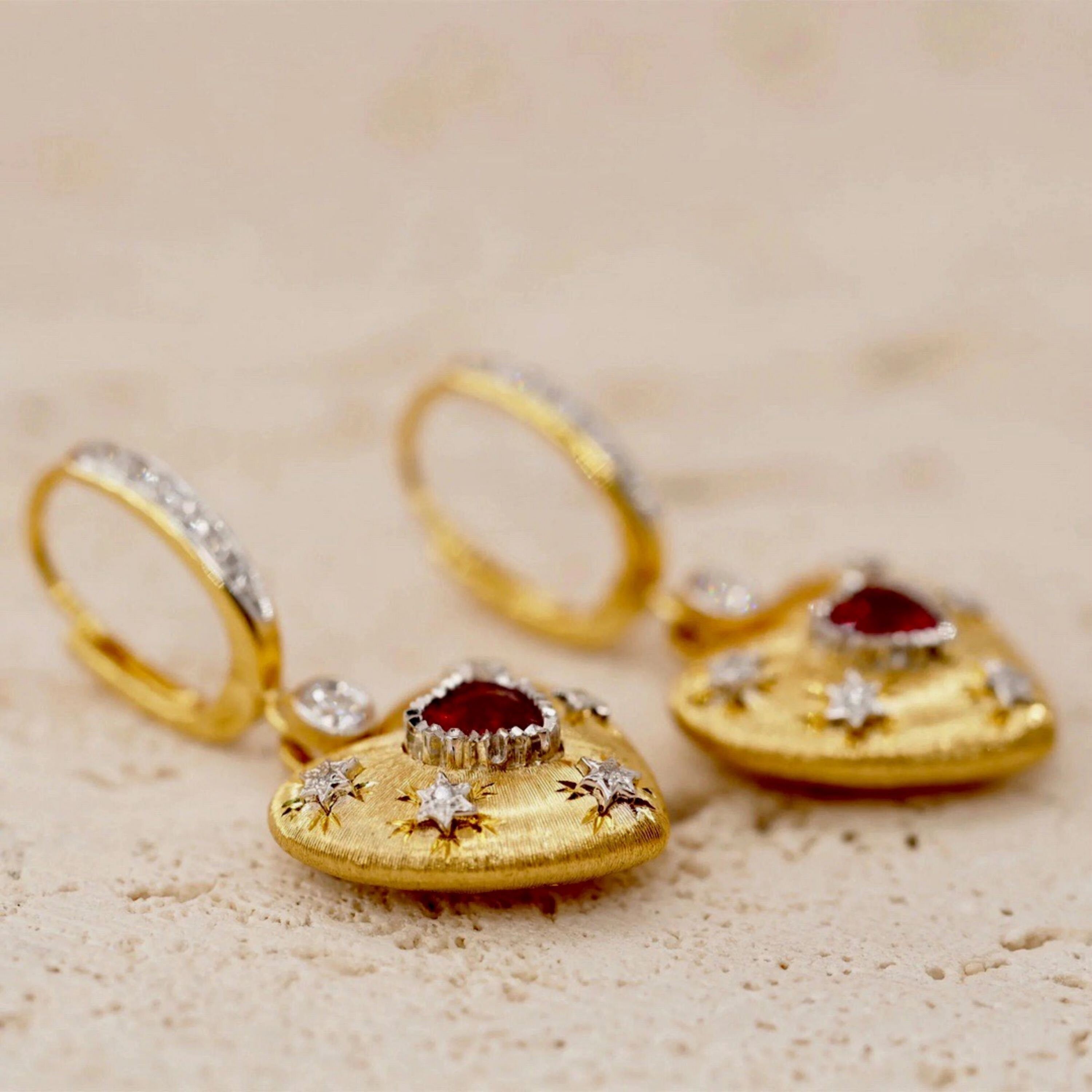 18k Solid Gold Natural Ruby Earrings/lever Back Ruby Earrings/heart ...