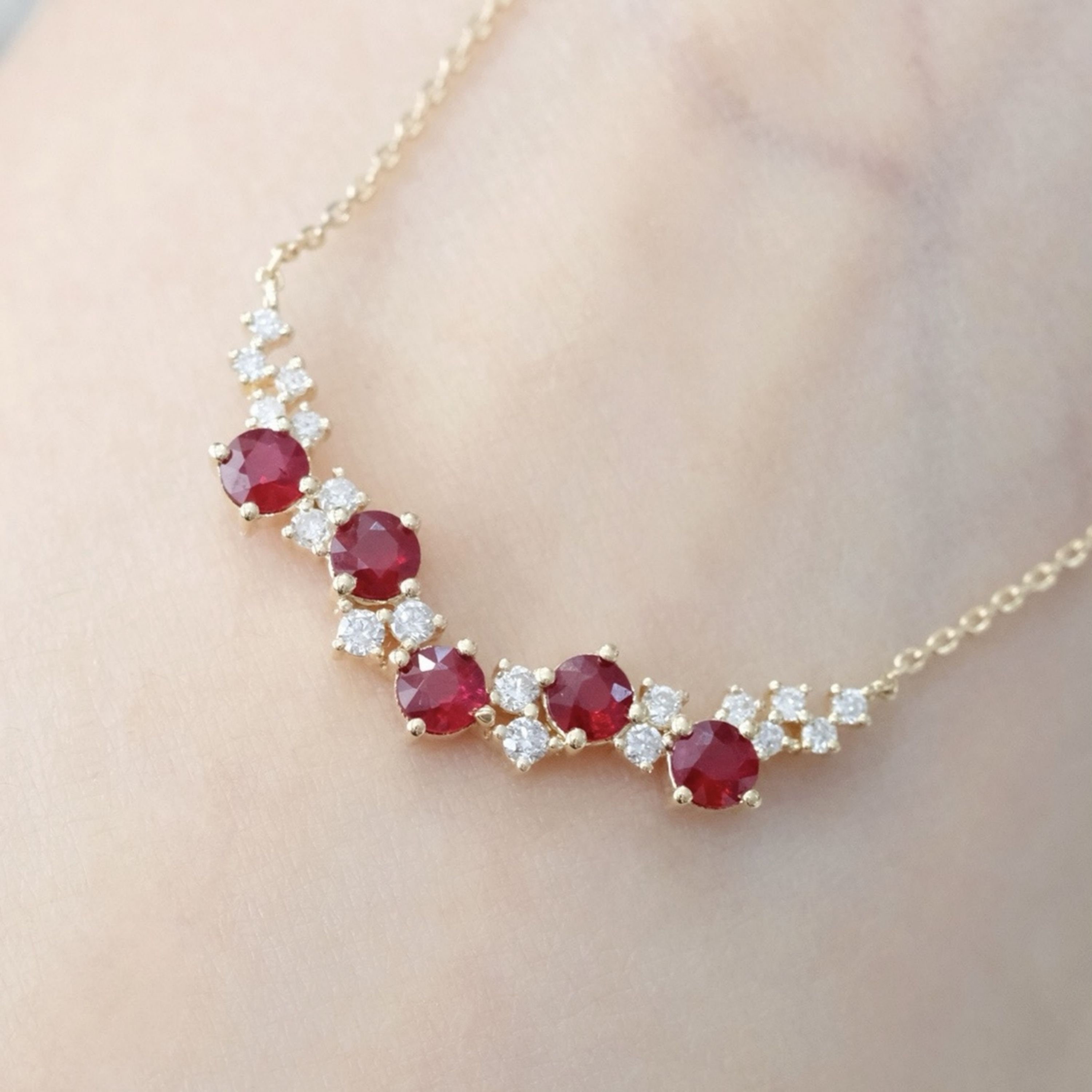 Genuine Ruby Necklace/18k Solid Yellow Gold Round Ruby Pendant With ...