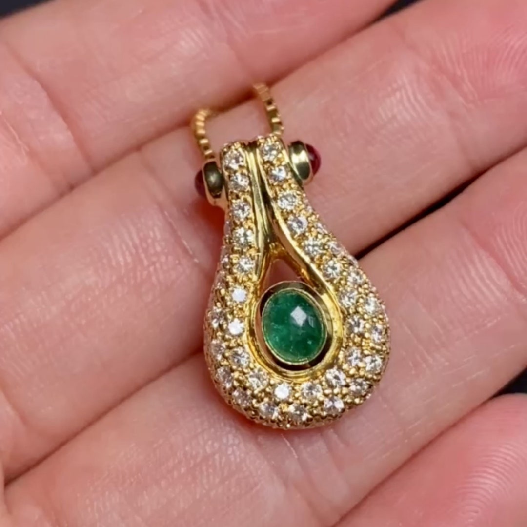 Natural Emerald Pendant/18k Solid Gold Oval Emerald Pendant With ...