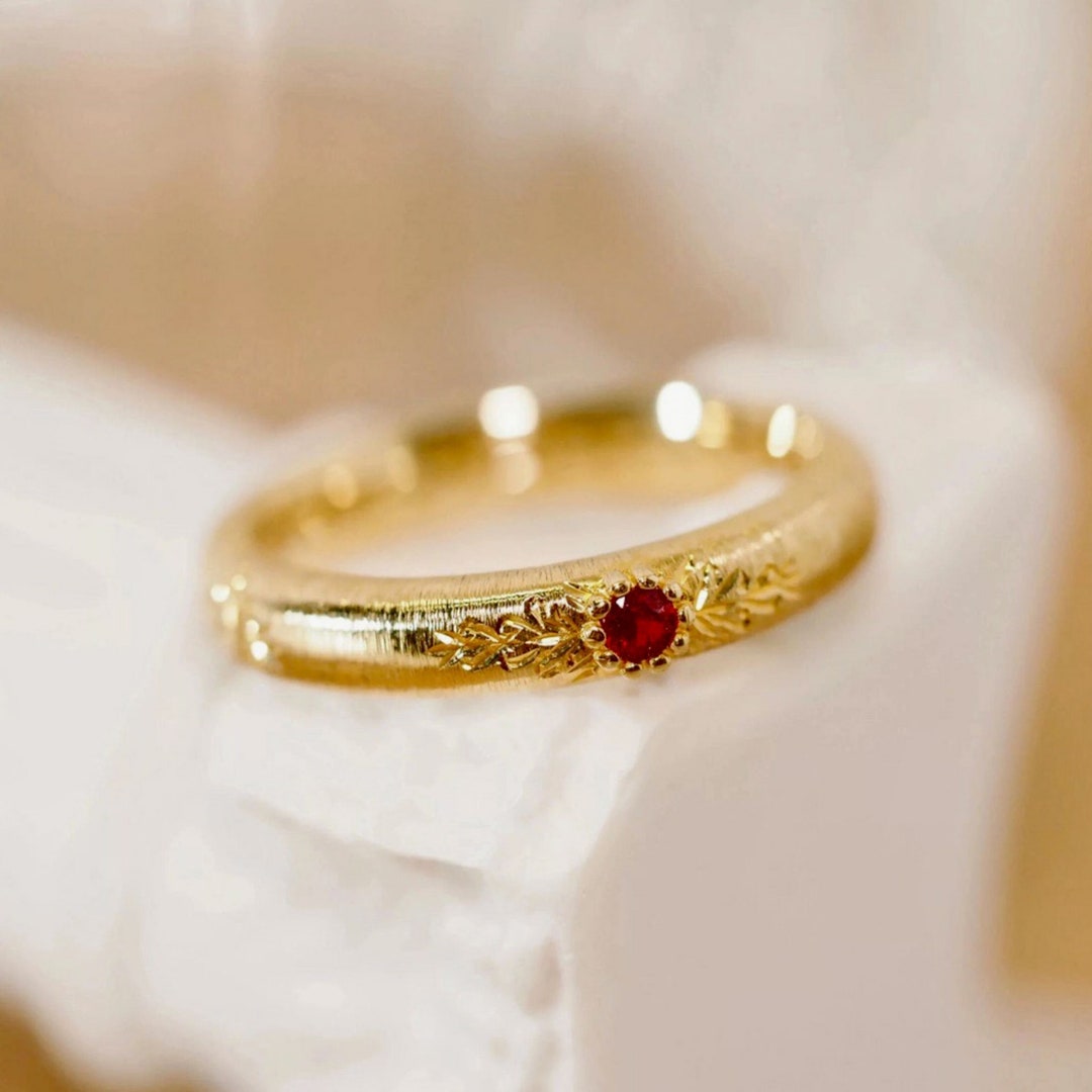 18k Solid Gold Natural Ruby Ring/genuine Mozambique Ruby Ring/diamond ...