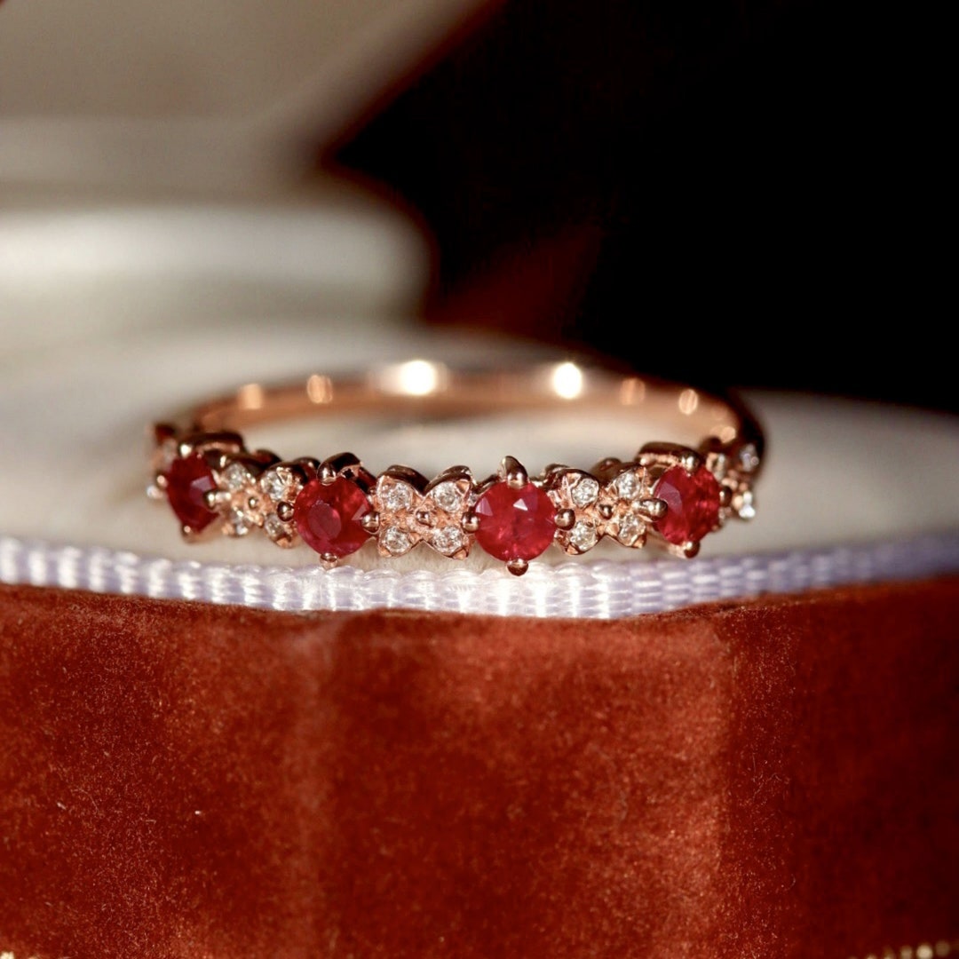 Genuine Ruby Ring/18k Solid Yellow Gold Round Cut Ruby Ring/real Ruby ...