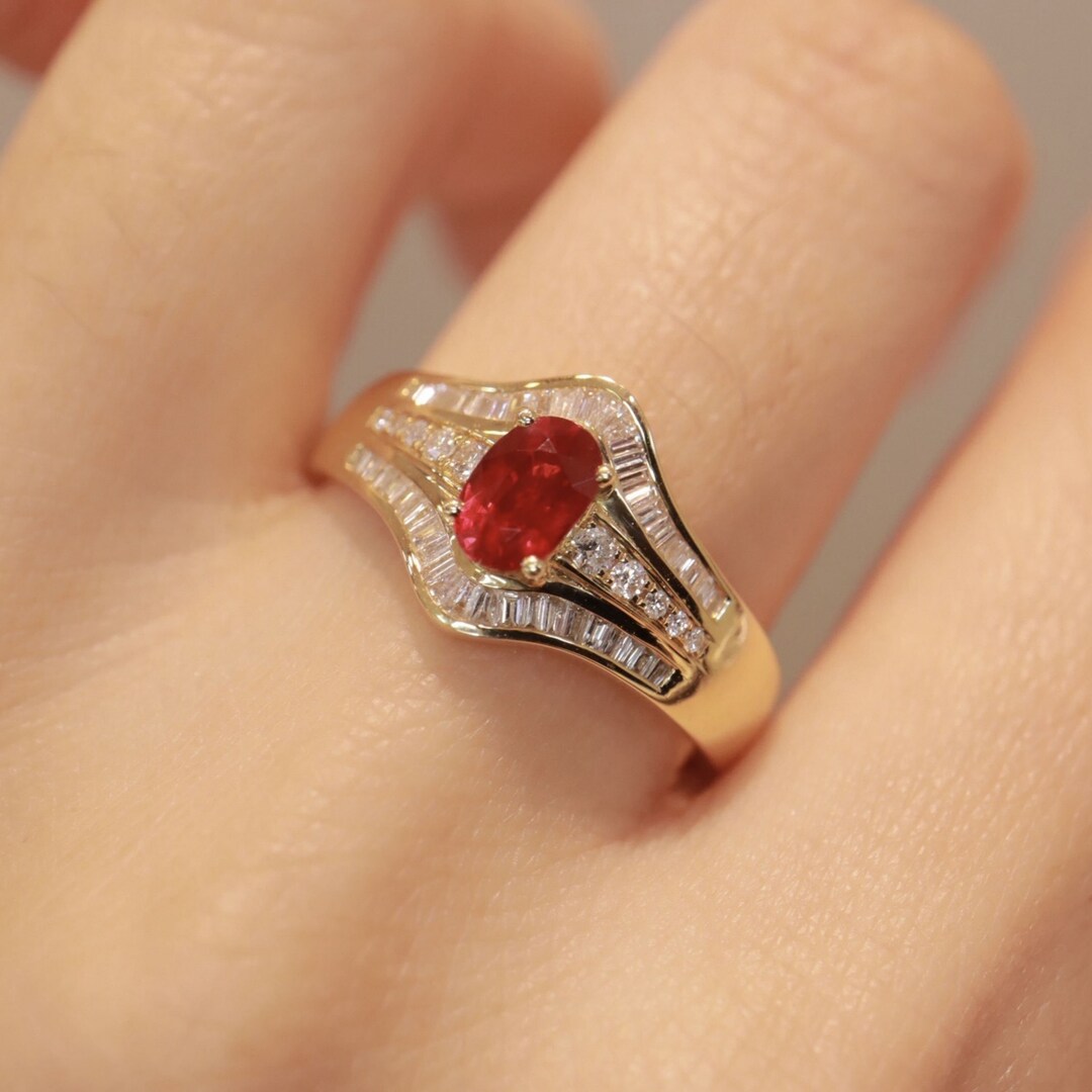 Genuine Pigeon Blood Red Ruby Ring/18k Solid Gold Oval Ruby Ring/real ...