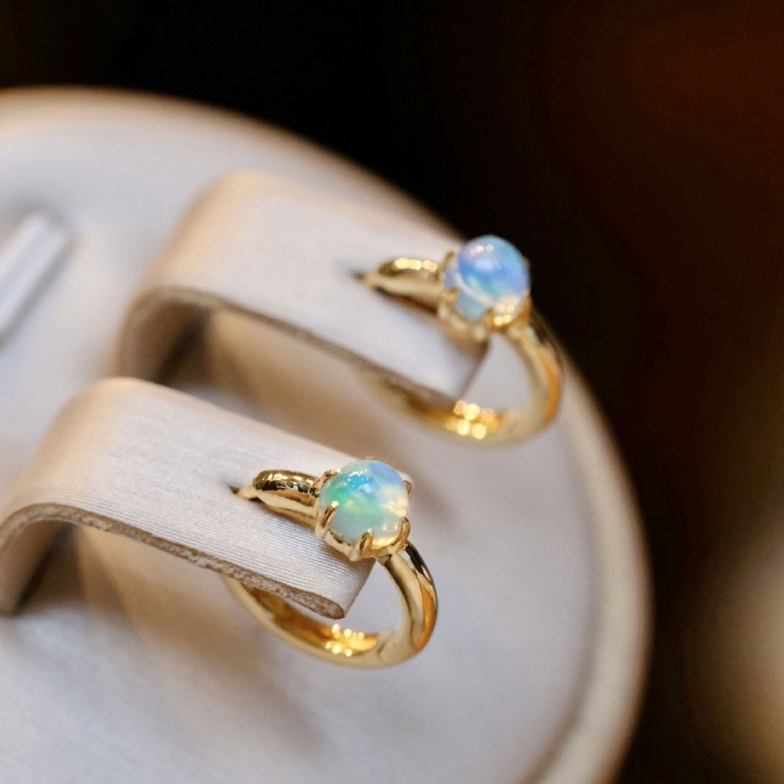 18k Gold Ethiopian Opal Studs/diamond Halo Real Opal Studs/dainty Oval Opal Earrings/handmade ...