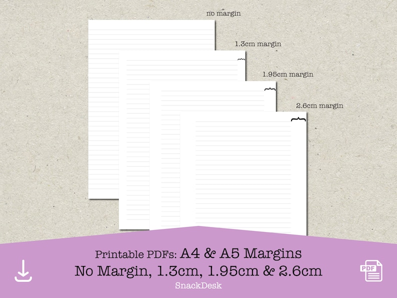 Printable Lined Paper Bundle PDF | US Letter, Half Letter, A4 A5 | Note ...