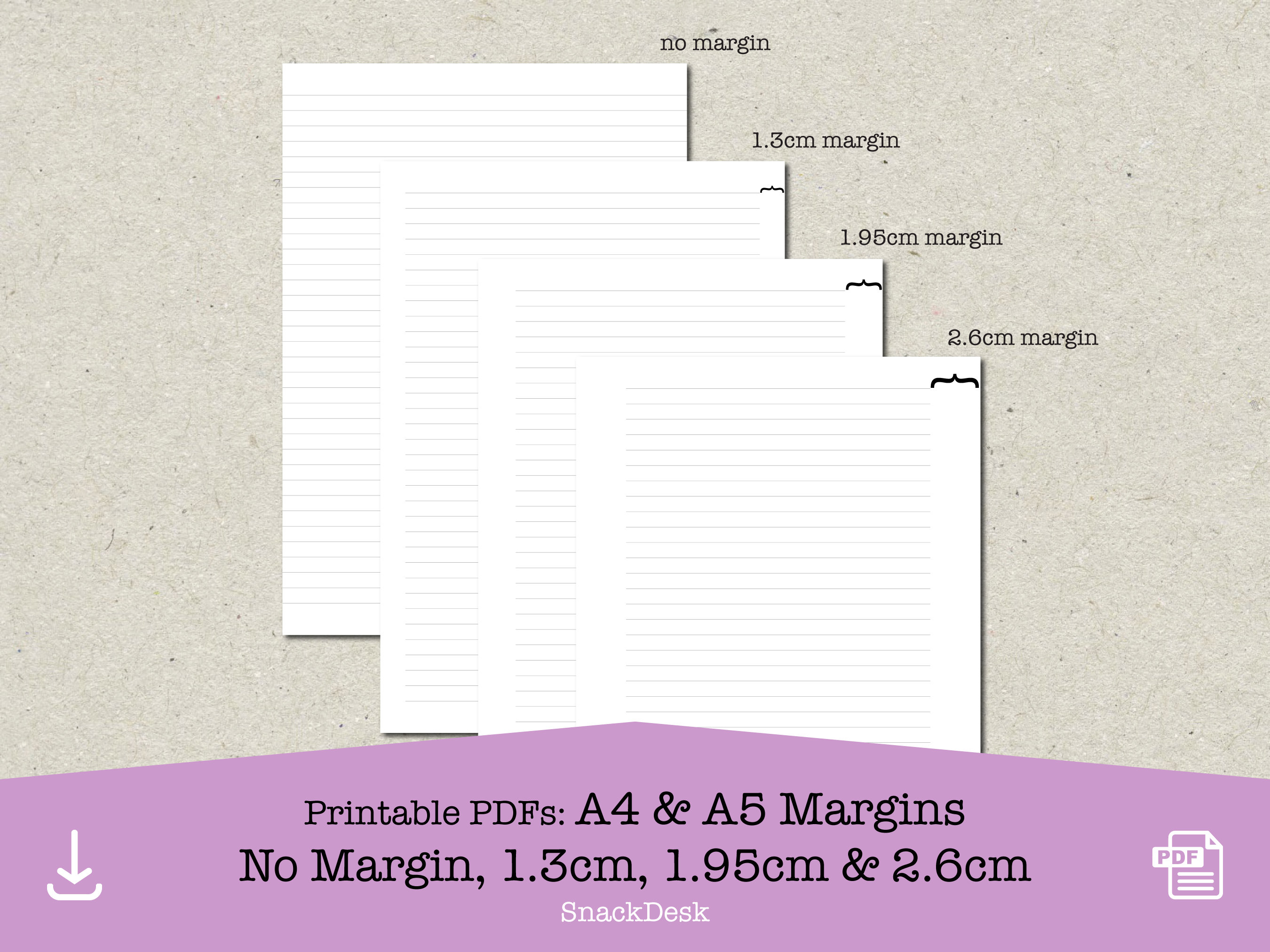 Printable Lined Paper Bundle PDF | US Letter, Half Letter, A4 A5 | Note ...