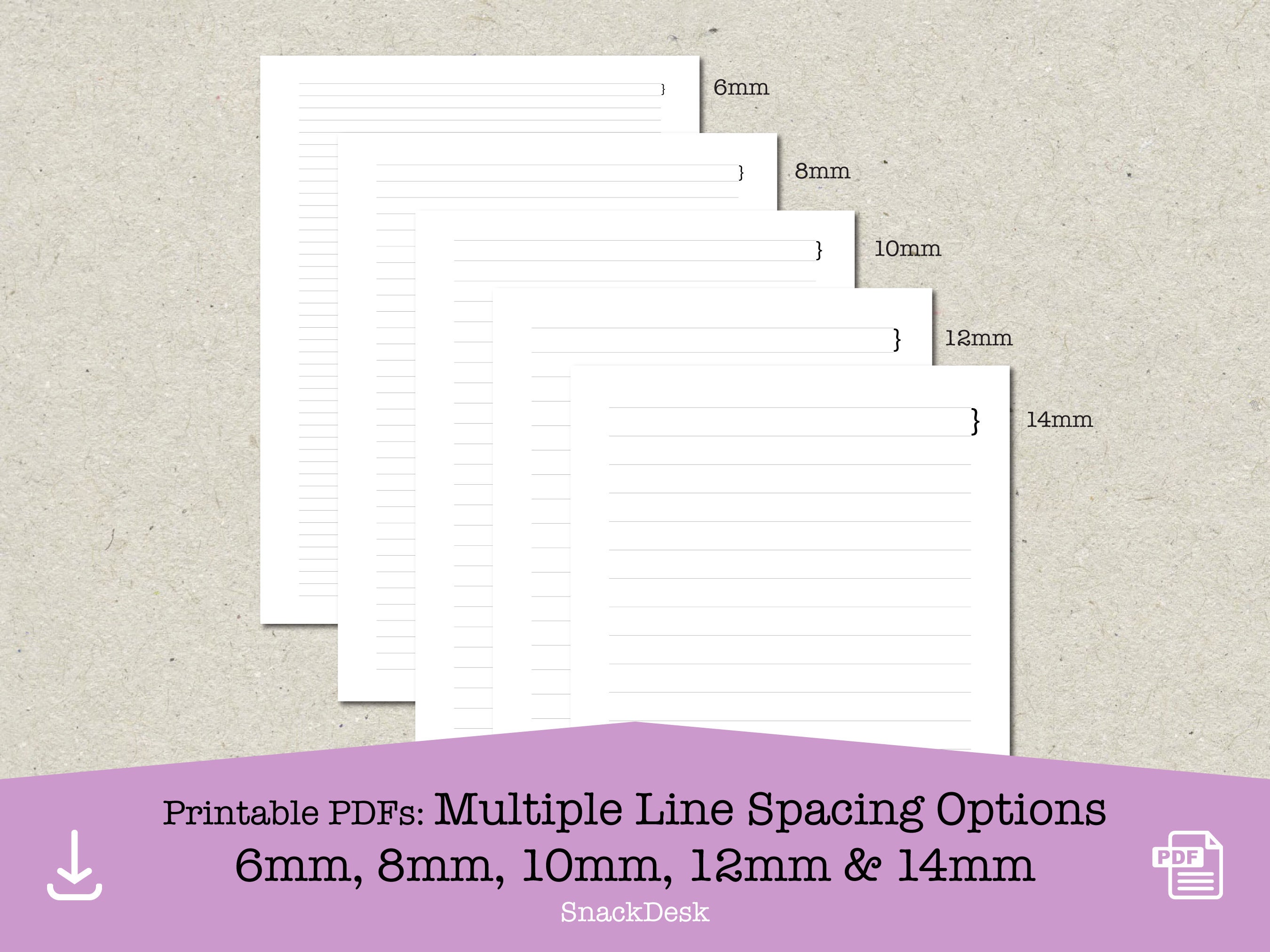 Printable Lined Paper Bundle PDF | US Letter, Half Letter, A4 A5 | Note ...