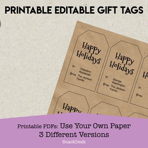 Happy Holidays Gift Tags | Editable Printable Gift Tags | Personalize ...