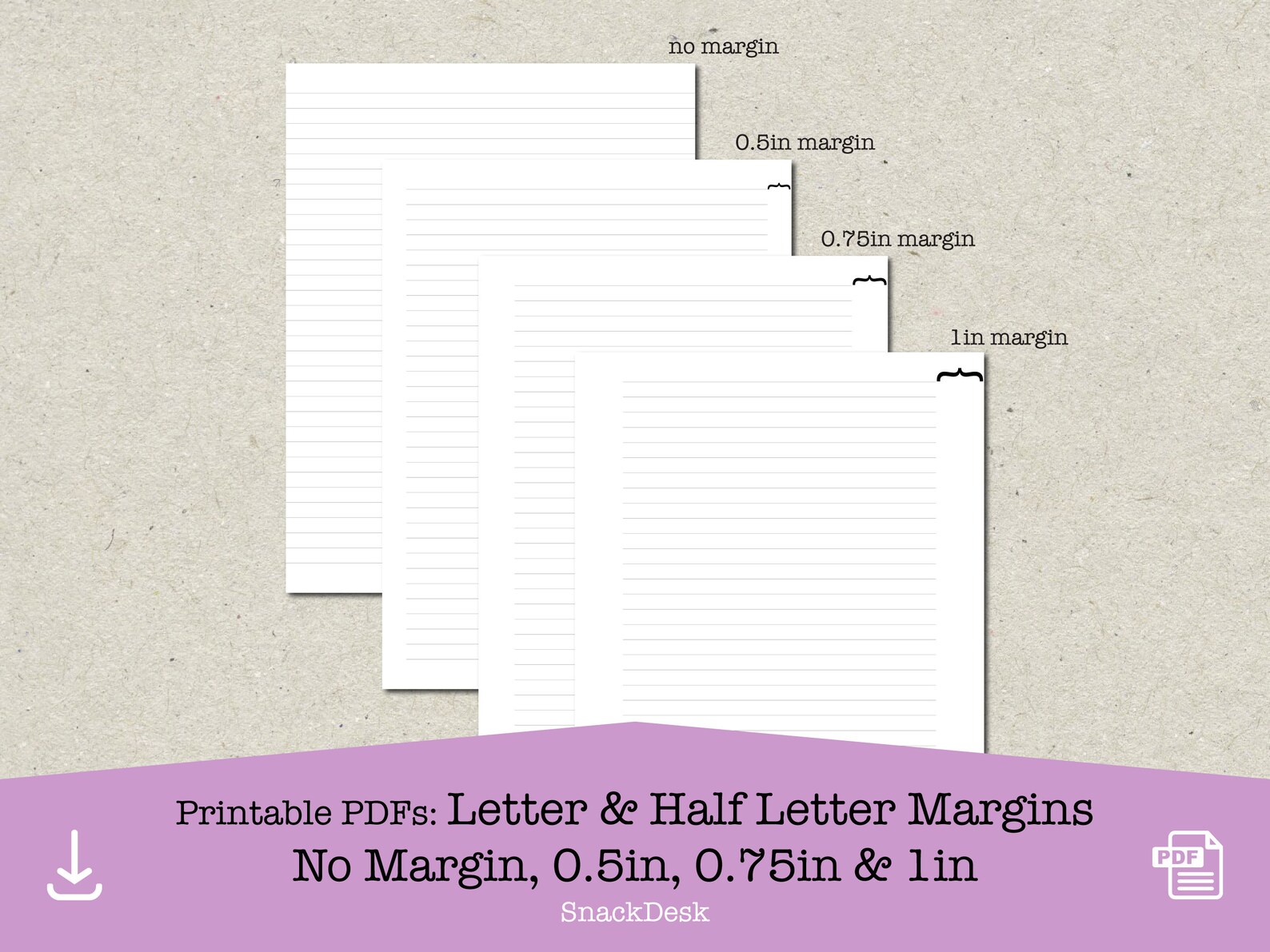 Printable Lined Paper Bundle PDF | US Letter, Half Letter, A4 A5 | Note ...
