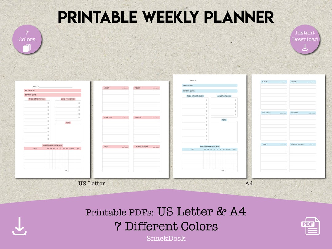 Printable Weekly Planner | PDF Planner | Instant Digital Download ...