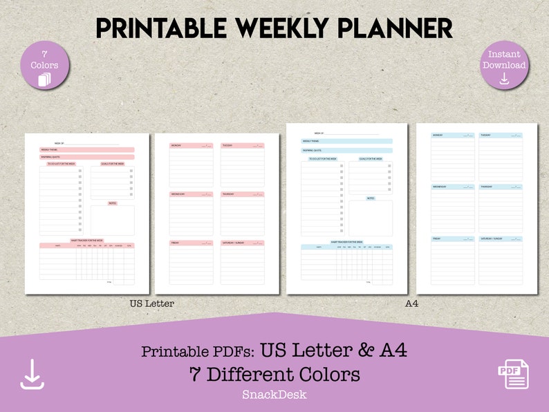 Printable Weekly Planner | PDF Planner | Instant Digital Download ...