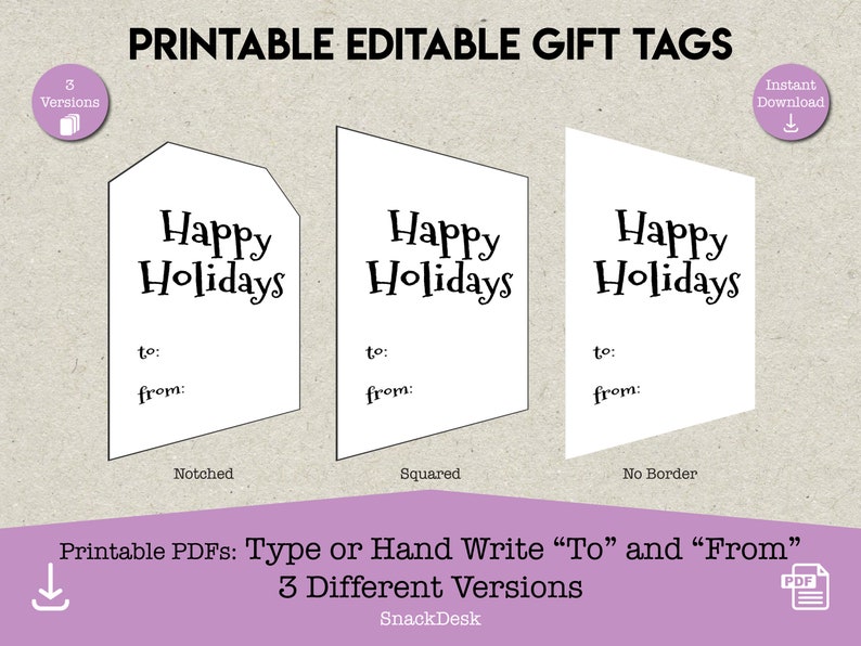 Happy Holidays Gift Tags | Editable Printable Gift Tags | Personalize ...