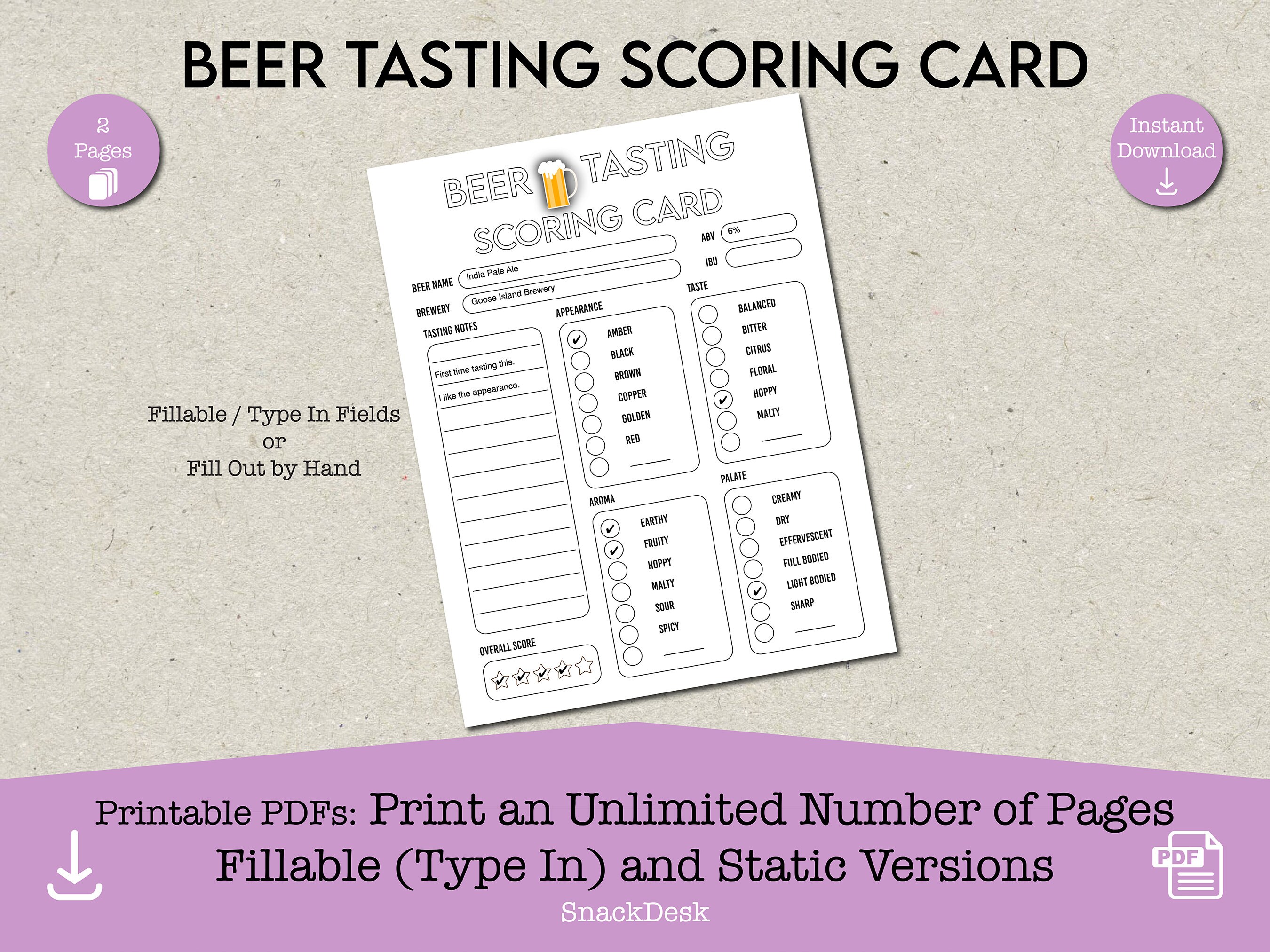 Beer Tasting Scoring Cards | Printable Beer Tasting Scorecards | Beer ...