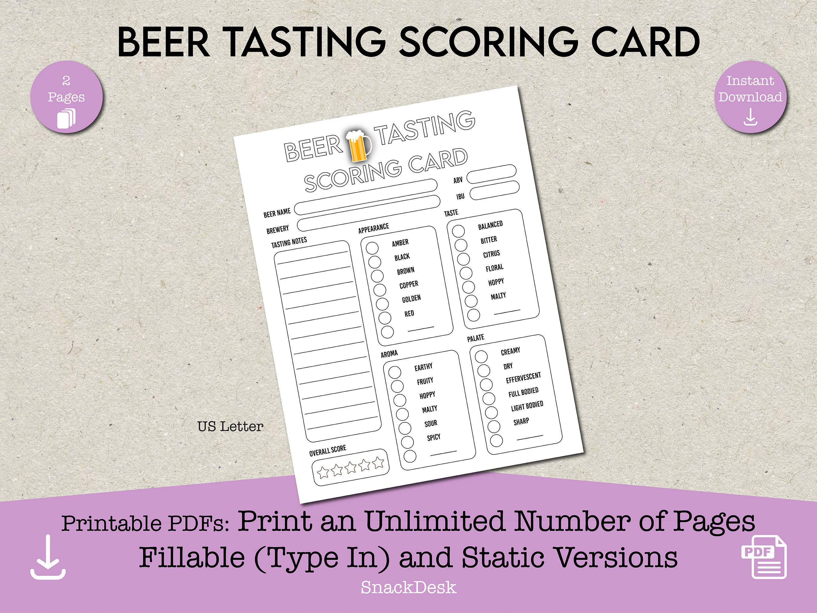 Beer Tasting Scoring Cards | Printable Beer Tasting Scorecards | Beer ...