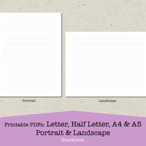 Printable Lined Paper Bundle PDF | US Letter, Half Letter, A4 A5 | Note ...