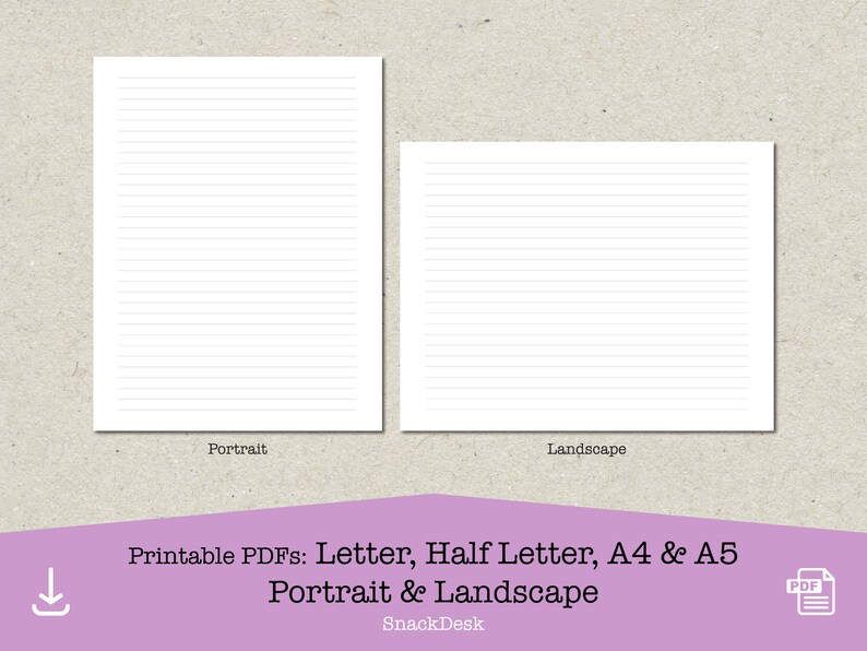 Printable Lined Paper Bundle PDF | US Letter, Half Letter, A4 A5 | Note ...