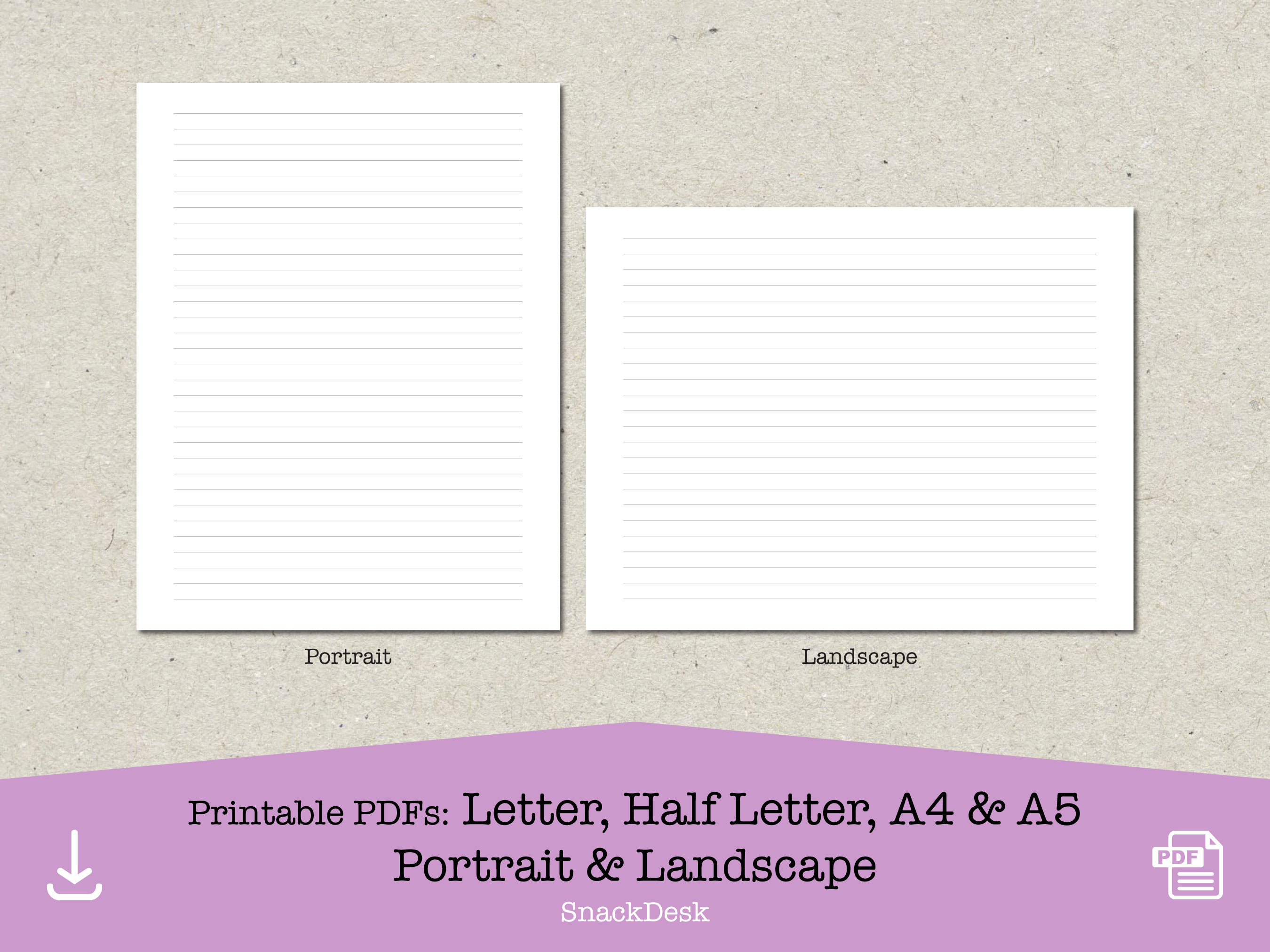 Printable Lined Paper Bundle PDF | US Letter, Half Letter, A4 A5 | Note ...