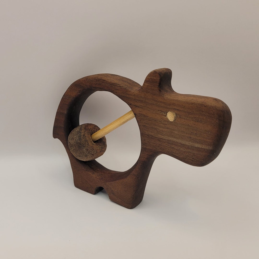 Handmade Walnut Hippo Baby Rattler: Wooden Carving Toy - Etsy