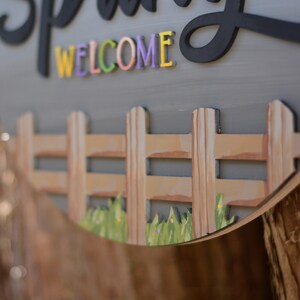Welcome Spring Round Wood Front Door, Porch, Patio, Door Hanger Wreath ...