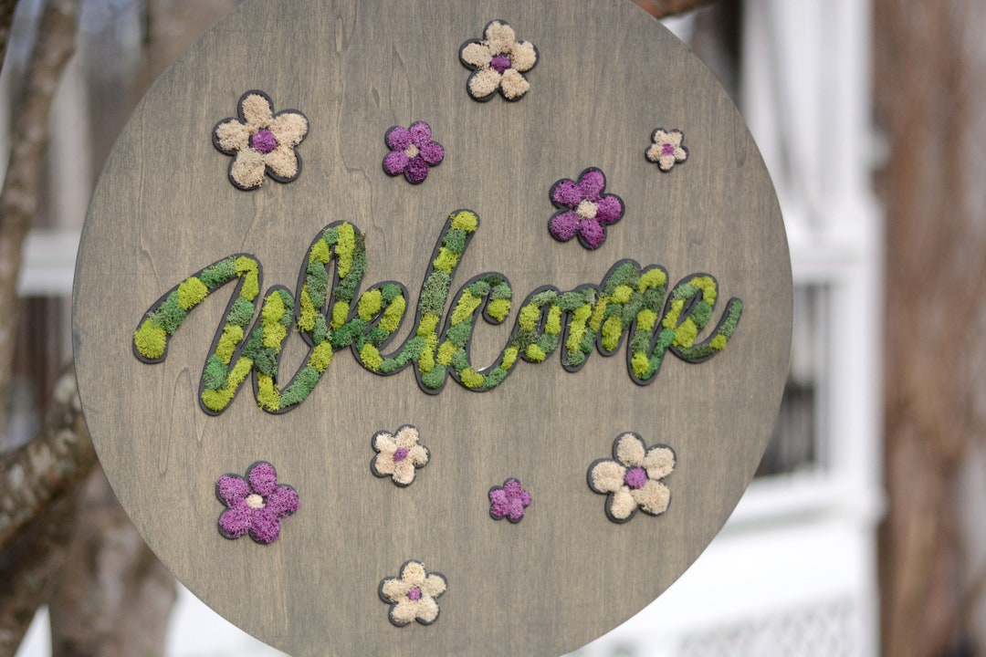 Welcome Moss Art Door Hanger: Spring Flower Porch Decor - Etsy
