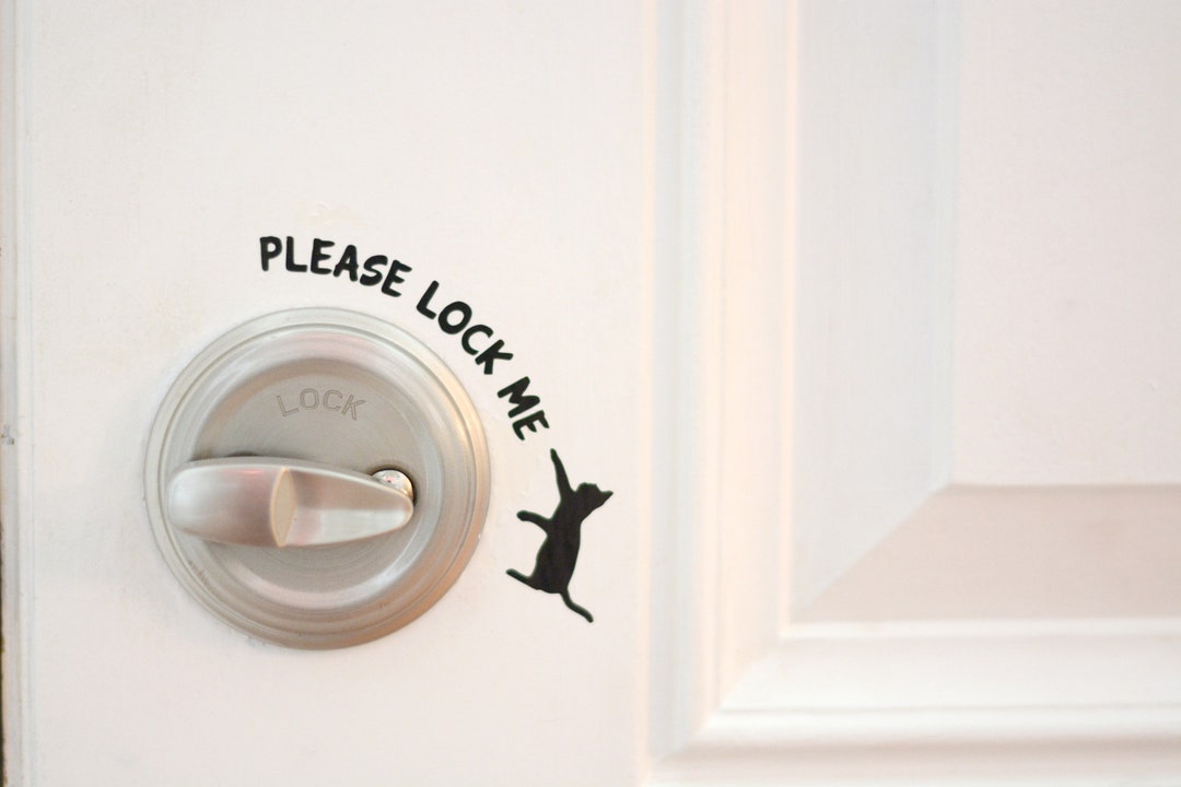 Custom Cat Door Knob Vinyl Sign: "please Lock Me" - Etsy