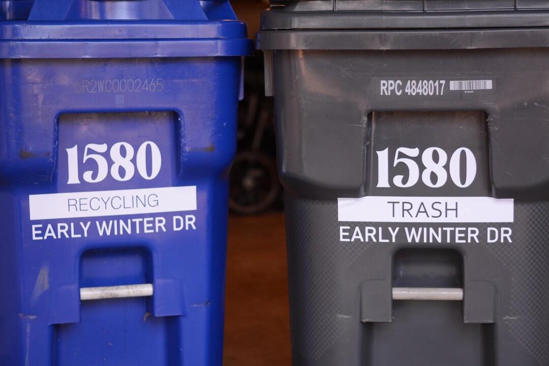 Trashcan, Trash Can, Bin, Refuse, Recycling Address Label Decal Sticker ...