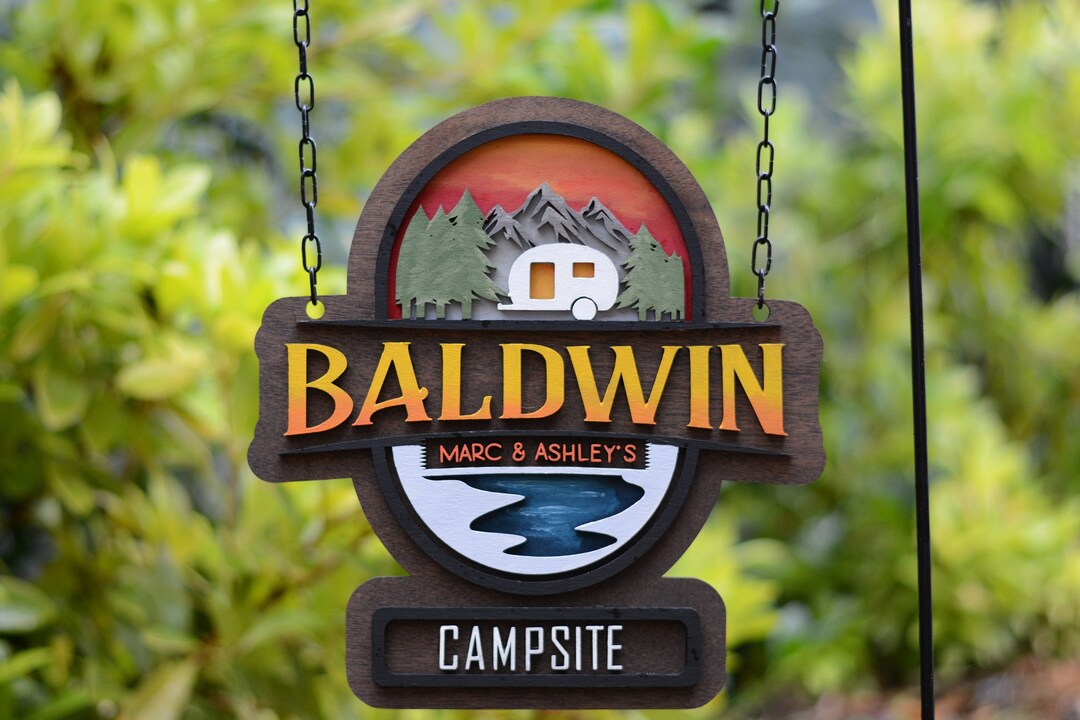 RV Campsite Sign, Personalized Camper Flag, Painted Wood Last Name Camp ...