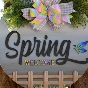 Welcome Spring Round Wood Front Door, Porch, Patio, Door Hanger Wreath ...