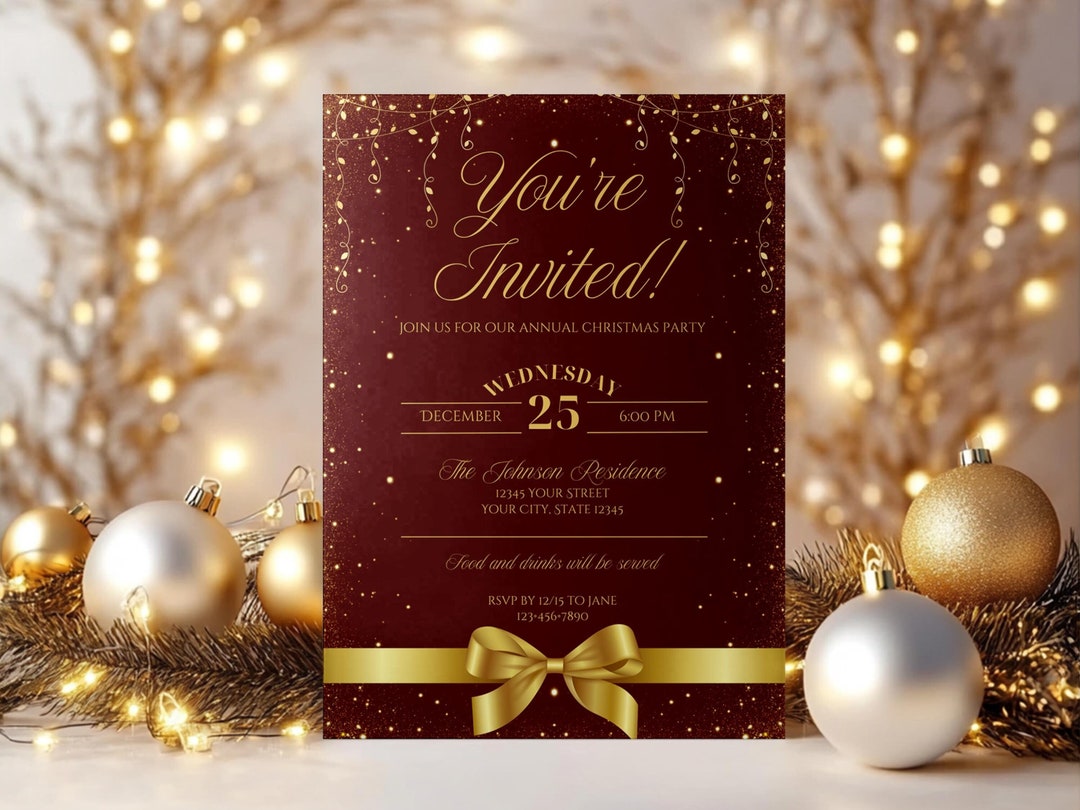 Elegant Christmas Party Invitation Customizable Dinner Invite Gift ...