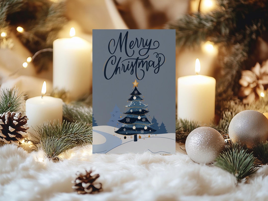 Merry Christmas Printable Card Modern Holiday Card Winter Tree Design ...