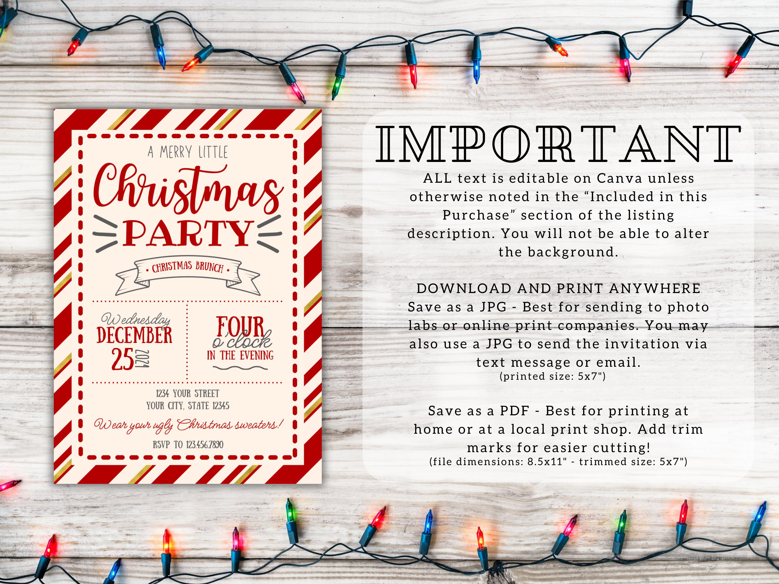 Christmas Party Invitation Template Editable Invite Printable ...