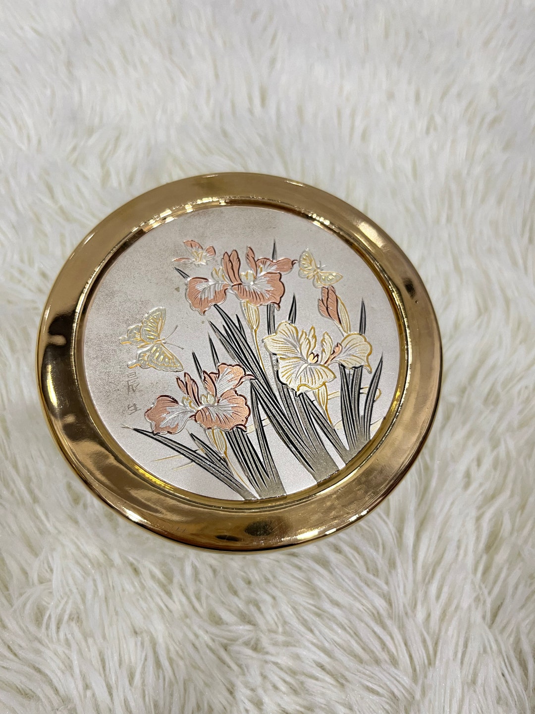 The Art of Chokin Japanese 24K Gold Edged Plate & Trinket Dish With Lid ...
