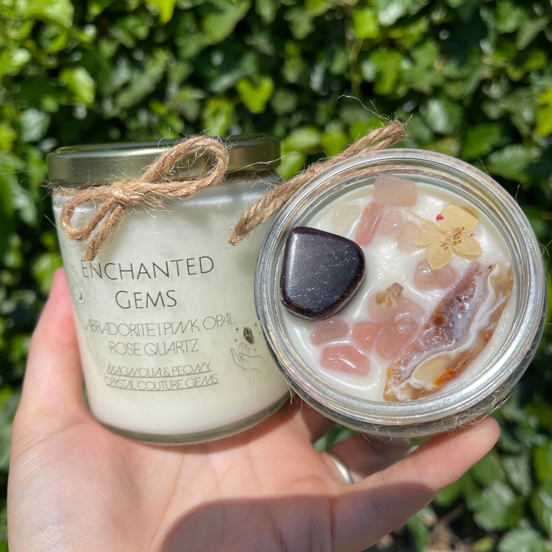 Enchanted Gems Handmade Soy Crystal Candle : Labradorite Heart Lemon ...