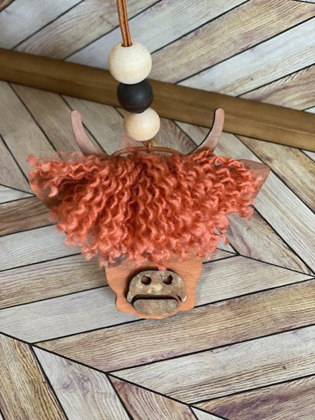 Farmhouse Highland Cow Hanging Car Charm | Cow Mirror Charm | Highland ...