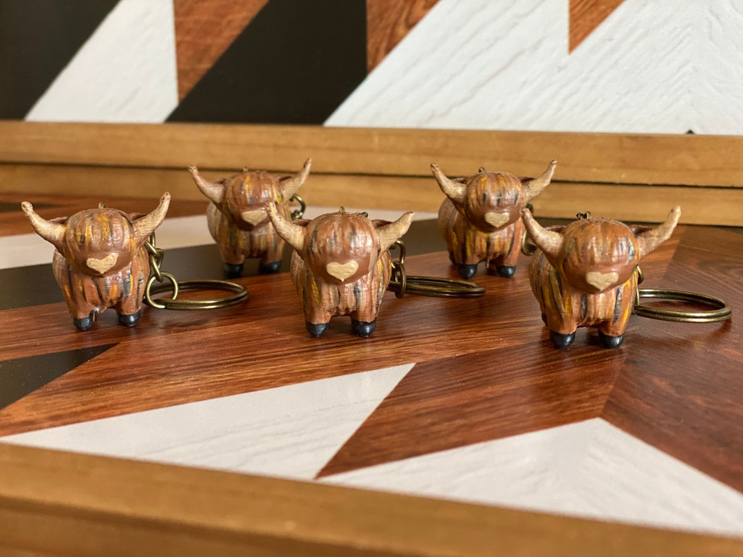 Hand Painted 3D Printed Highland Cow Key Chain Cow Keychain Highland ...