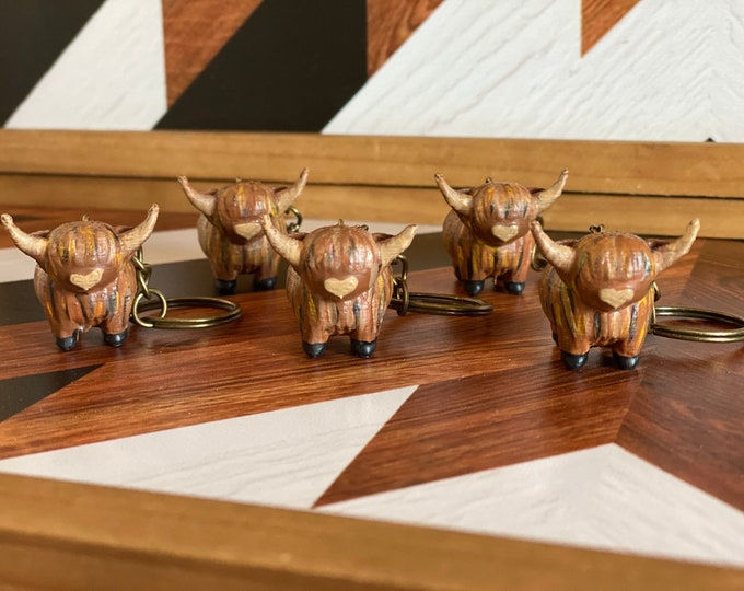 Hand Painted 3D Printed Highland Cow Key Chain | Cow Keychain ...