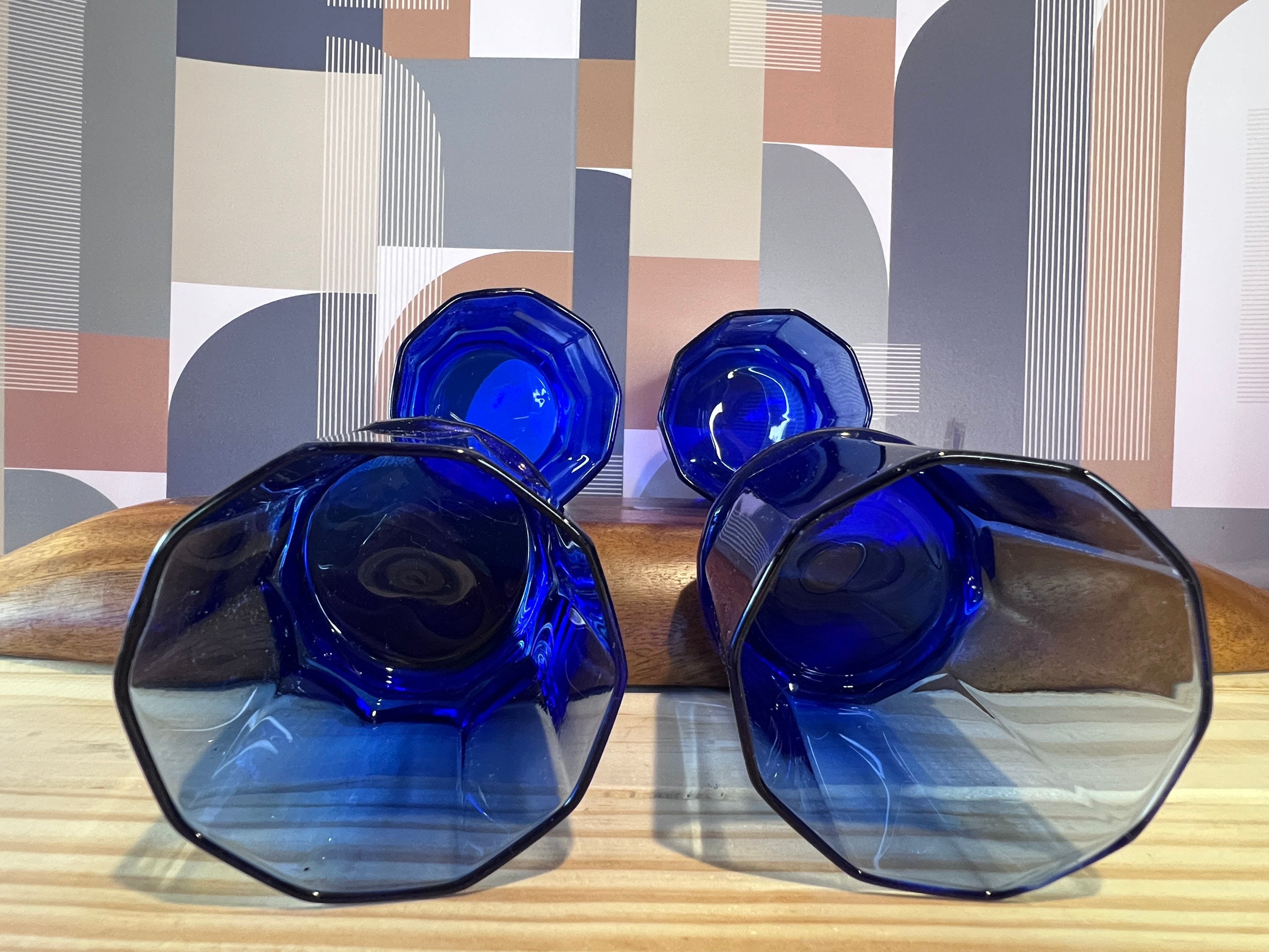 Vintage MCM Cobalt Blue Anchor Hocking Octagon Tumblers Essex - Etsy