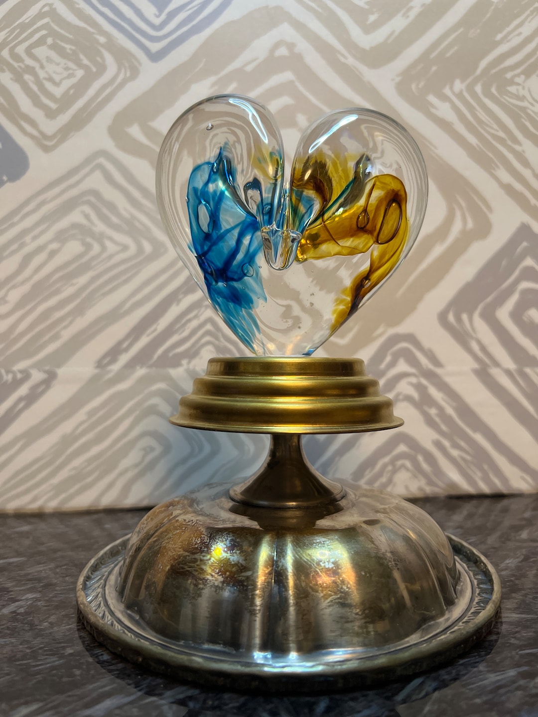 Jewel Tone Glass Blown Heart, Hand Sculpted, Free Standing Unique ...