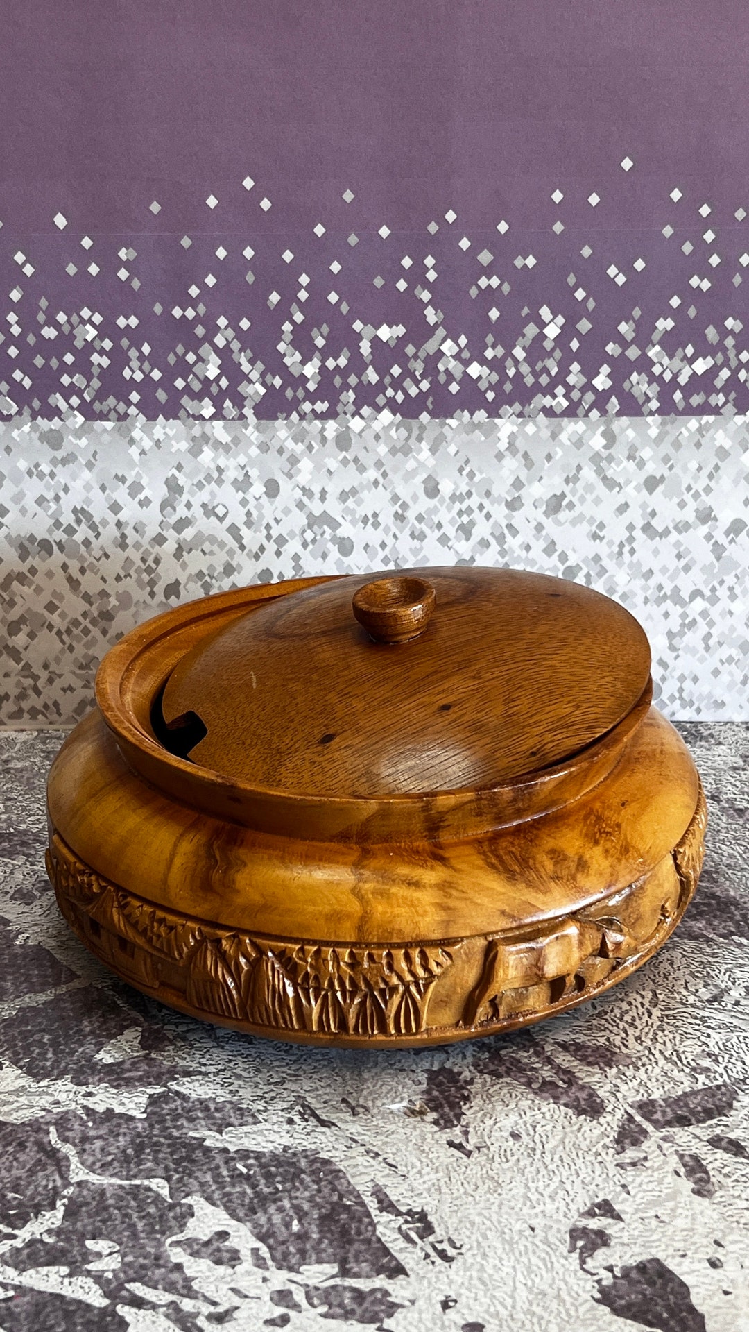 Vintage Monkey Pod Bowl With Lid and Four Single Serve Bowls - Etsy